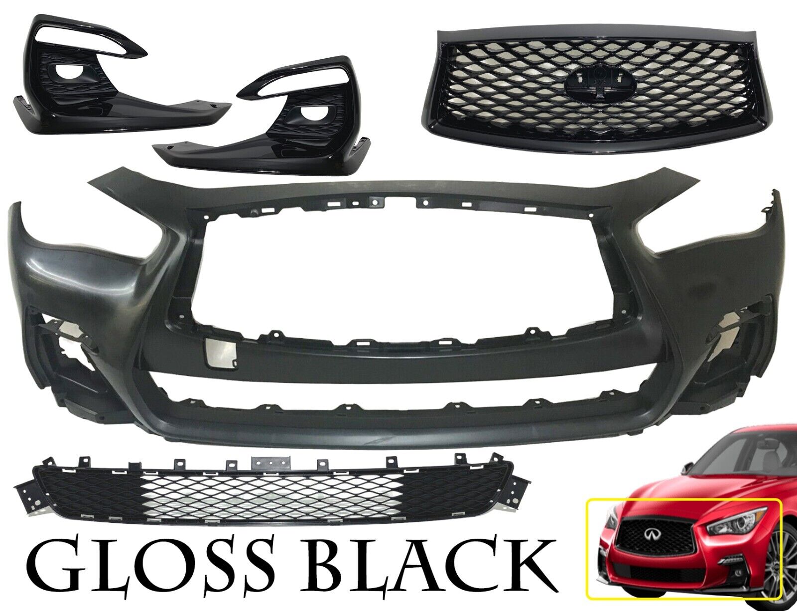 2018 2019 2020 2021 2023 Infiniti Q50 Q50s Sports Front Bumper Cover W ...